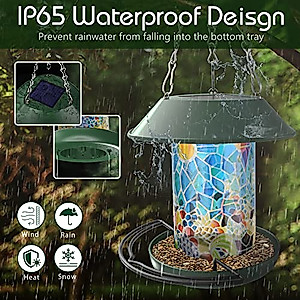 Solar Bird Feeder for Outside Hanging or Wall Mount, Waterproof Squirrel Proof Wild Birdfeeder Solar Powered Led Garden Backyard Lantern Decoration Light, Gifts for Bird Lovers