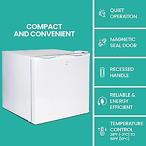 Koolatron Compact 1.2 Cu Ft Upright Freezer Reversible Door Removable Shelf External Temperature Control Quiet Compressor Space-Saving Flat-Back Design Ideal for Dorms Offices Apartments