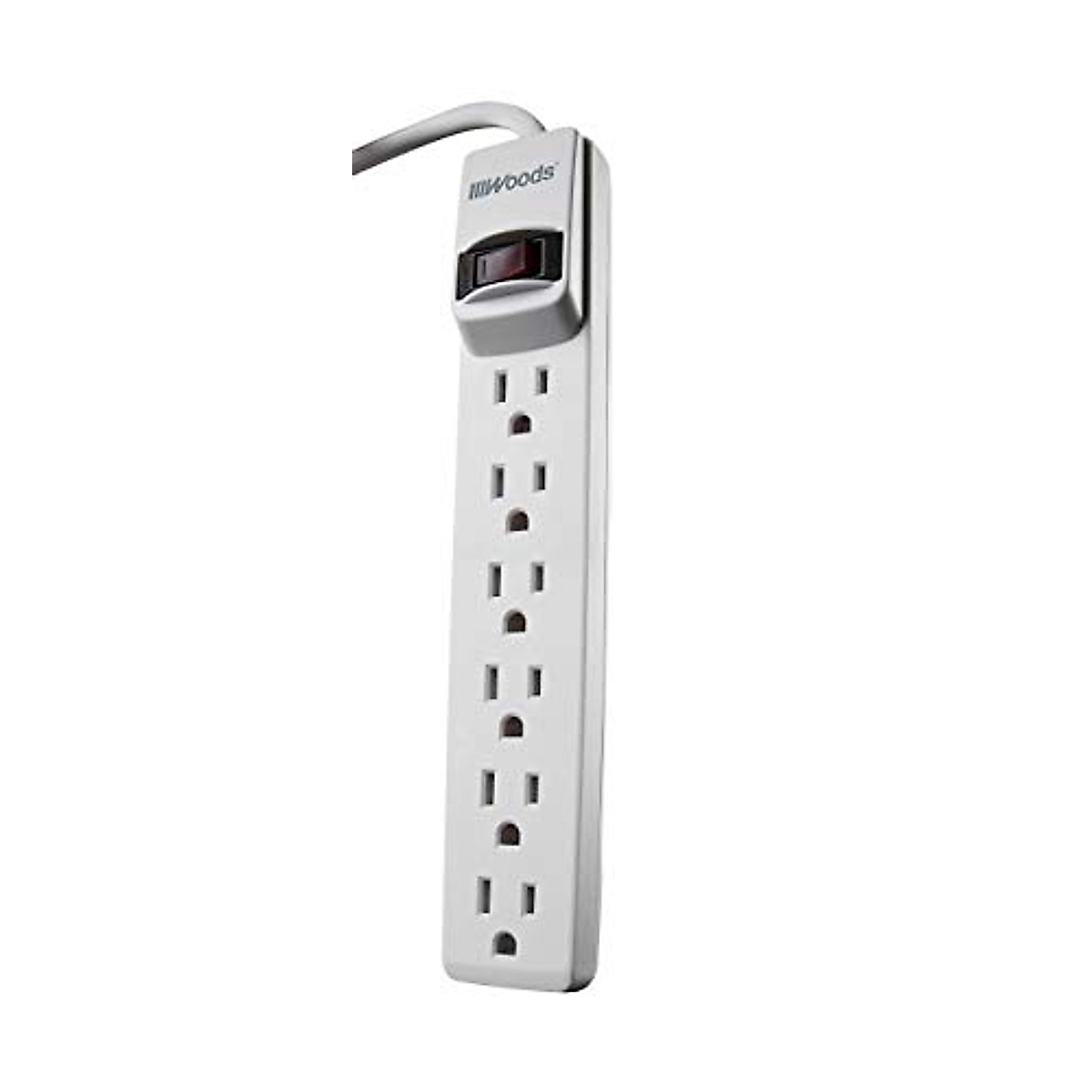 Woods 41434 Power Strip with 6 Outlets and Overload Safety Feature, 6 Foot Cord, White