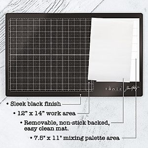 Tim Holtz Glass Cutting Mat - Large Work Surface with 12x14 Measuring Grid and Palette for Paint, Ink, and Mixed Media - Art and Craft Supplies