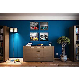 Car Pictures Black and White Wall Art Racing Car Canvas Prints for Men Teen Boys Room Sports Car Wall Decor 12 x 12 Inches 4 Pieces