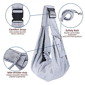 Dog Carrier Sling - Puppy Sling Carrier with Adjustable Shoulder Strap, Reversible Puppy Carrier Purse with Storage Pocket, Hand-Free Dog Sling Carrier for Carry Small Dogs, and Cats (Gray)