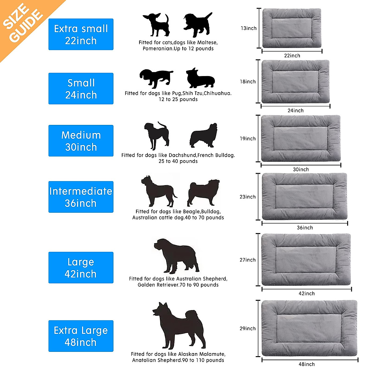 Dog Beds Crate Pad for Small Dogs Fit Metal Dog Crates,Ultra Soft Dog Crate Bed Washable & Anti-Slip Kennel Pad,Cat Bed Pad Mat,Gray 24inch