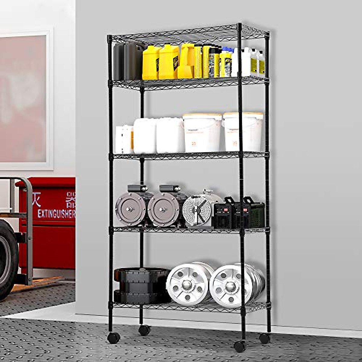 Hudada Storage Shelves 5 Tier Wire Shelving Unit Heavy Duty Metal Shelf with Wheels 30" Lx 14" Wx 60" H Adjustable Layer Rack Utility Shelf Garage Storage Shelves Kitchen Shelf Pantry Shelves