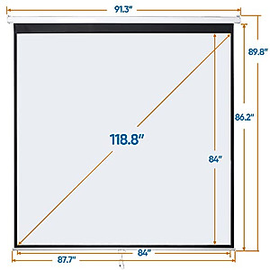 Smartxchoices 120" HD Manual Projector Screen 1.1 Format with Auto Lock Anti-Crease Home Theater Office Wall Mounted Ceiling Pull Down Projection 1.1 Gain Matte White,View Size: 84 x 84 inches
