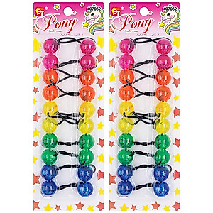 Beauty Town 20-Pcs 20mm Hair Ties with Balls for Young Girls Twin Bead Bubble Pony Knockers Hair Ballies for Females (Clear Magenta/Orange/Yellow/Sea Green/Navy)