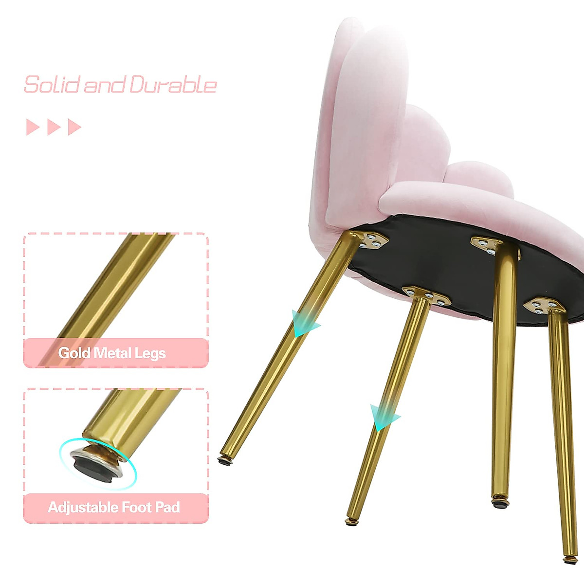 BOWTHY Vanity Chair for Makeup Room - Midcentury Modern Accent Velvet Chair with Back Support, Gold Legs for Living Room Bedroom (Pink)