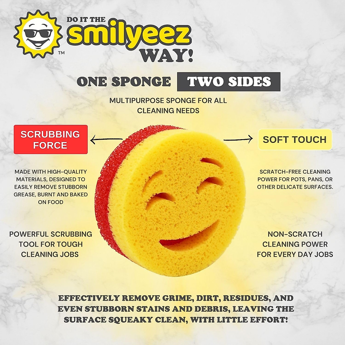 Scrub Moji Scrubbing Sponge (Set of 3) - (Blue) - Scrub Sponge Made with Temperature-Responsive Polymer Foam - Stain and Odor-Resistant Kitchen Sponges and Scrubbers - Bathroom Scrubber... (Duo)