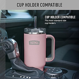 THERMOS Stainless Steel Cup Holder Mug - 40 Ounce, Sunset Pink - Insulated Tumbler with Lid and Straw, Plus Leak-Resistant Slide Lock