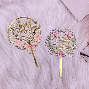 4pcs Gold Flower Acrylic Happy Birthday Cake Topper Cake Decoration Supplies