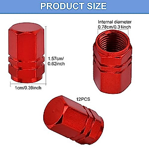 Valve Stem Caps, Car Tire Valve Caps, 12 Pcs Aluminum Alloy Leakproof Universal Wheel Valve Stem Covers for Vehicle Truck Motorcycle Bike(Red)