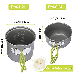 G4Free 2/4/13 PCS Camping Cookware Mess Kit Hiking Backpacking Picnic Cooking Bowl Non Stick Pot Knife Spoon Set