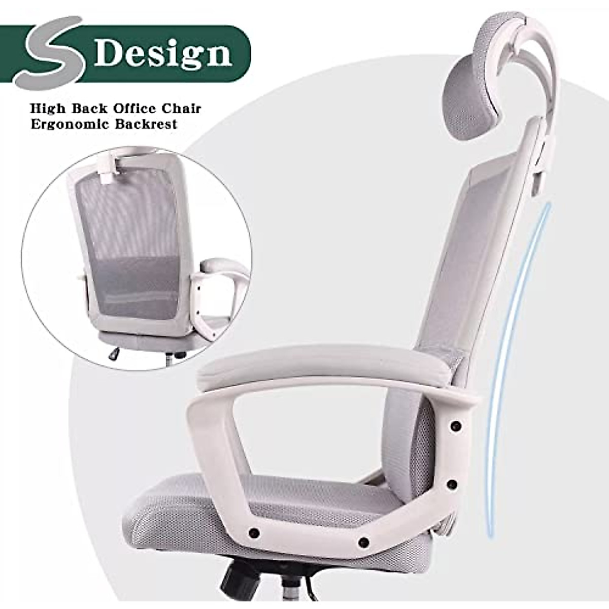 XBWEI Mesh Office Computer Swivel Desk Task Ergonomic Executive High Back Chair