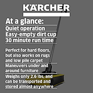 Karcher KB 5 Lightweight Multi-Surface Cordless Electric Floor Sweeper Broom - Ideal for Fur, Hair, Dirt, & Debris - 8.25" Cleaning Width, 30 Minute Runtime