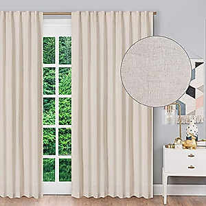 HOMIDATE Farmhouse Curtain 50x84 inch Natural, Linen 30%, Cotton 70% Curtains, 2 Panels Curtain,Tab Top Curtains, Room Darkening Drapes, Curtains for Bedroom, Curtains for Living Room, Set of 2
