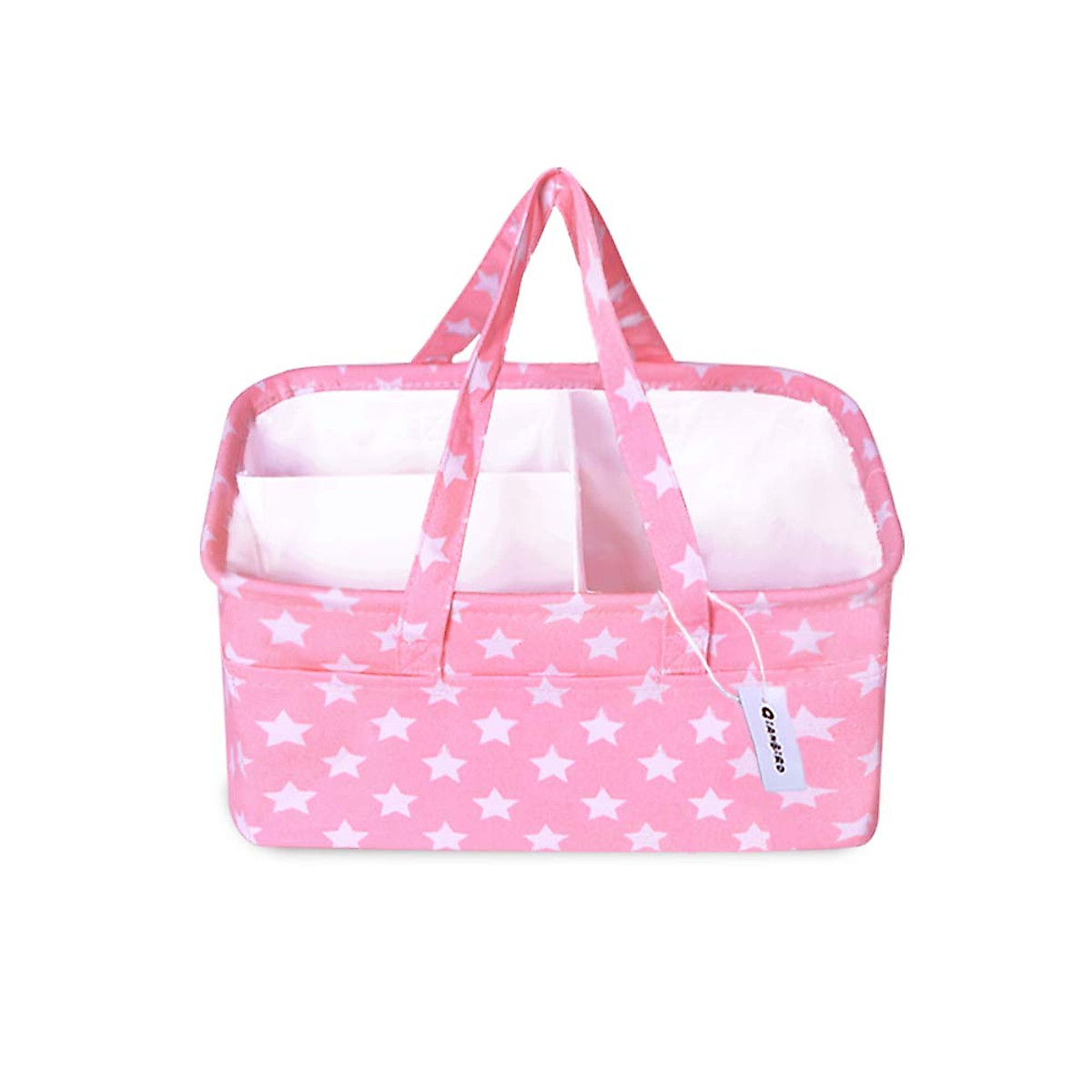 Baby Diaper Caddy Organizer- Stylish Nursery Caddy Organizer Large Portable Diaper Storage Basket for Changing Table & Car- Baby Shower Gifts Basket for Girl- Newborn Essentials Must Haves- Pink Stars