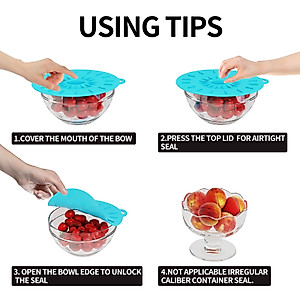 7 Pack Silicone Lids, Microwave Splatter Cover, 5 Sizes Reusable Heat Resistant Food Suction Lids fits Cups, Bowls, Plates, Pots, Pans, Skillets, Stove Top, Oven, Fridge BPA Free,Mothers Day Gifts