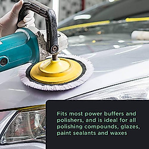 TCP Global 8" All Natural Premium 100% Wool Buffing Pad - 1" Thick Pile- Hook and Loop Grip Attachment Buffing & Polishing Pad (Pack of 2)