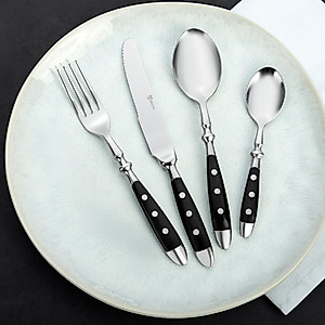 GRÄWE cutlery set for 6 persons made of stainless steel, Heavy, Rustic, Table cutlery set 24 pieces, Forged cutlery with black handles - Nuremberg Series