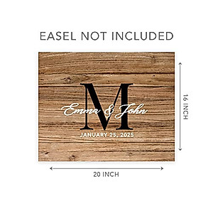 Andaz Press Custom Large Wedding Canvas Guestbook Alternative, 16 x 20 Inches, Rustic Wood Monogram, Horizontal Personalized Sign Our Canvas, Welcome Sign for Fall, Rustic, Woodland Theme