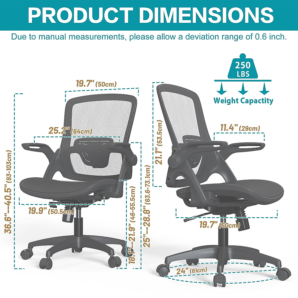Ergonomic Mesh Office Chair Comfy Swivel Black Home Desk Chair Comfortable Modern Computer Chair Flip Up Arms with Lumbar Support Task Chair with Wheels Office Desk Chair Adjustable Height