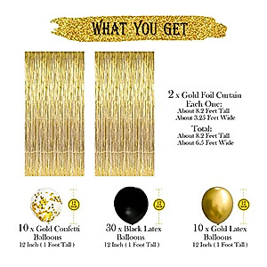 Black and Gold Party Decorations Kit, Gold Foil Fringe Curtain Backdrop, Black and Gold Balloons Set, Graduation Party Decorations 2023, Black and Gold Birthday Party Supplies