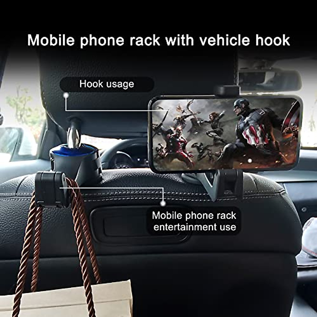 Ajxn 2 in 1 Car Seat Hooks for Purses and Bags with Phone Holder，Automative Headrest Purse Handbag Holder Hangers Organizers,Falling Resistance, Quietness and Universal Fit 2PCS (Red)