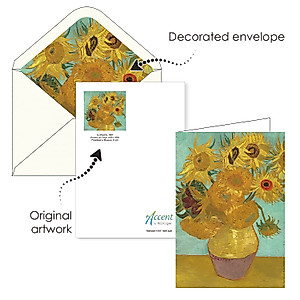 RainCaper Fine Art Keepsake 5x7 Blank Stationery van Gogh Greeting Note Cards With Decorative Envelopes, Gift Boxed Set of 16 | 300 GSM Cardstock (van Gogh Flowers)