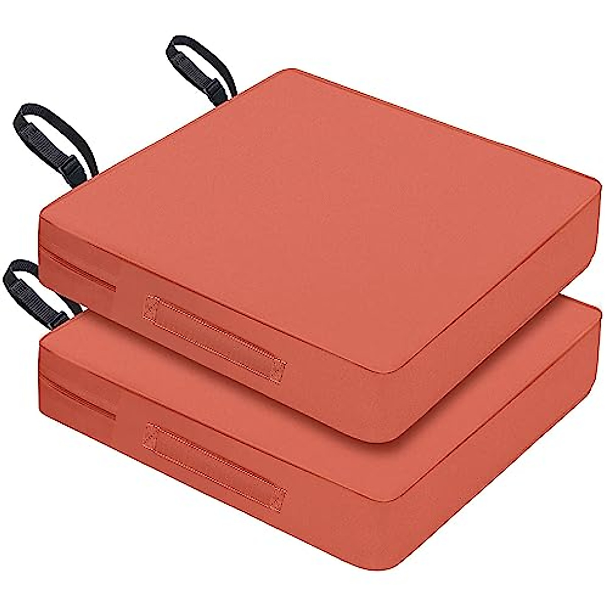 SECLATO Patio Chair Cushion 20x20 Inch Waterproof Outdoor Seat Cushions for Patio Furniture 5-Year Color Fastness Garden Sofa Couch Chair Pads with Handle and Adjustable Straps, 2 Pack, Spice