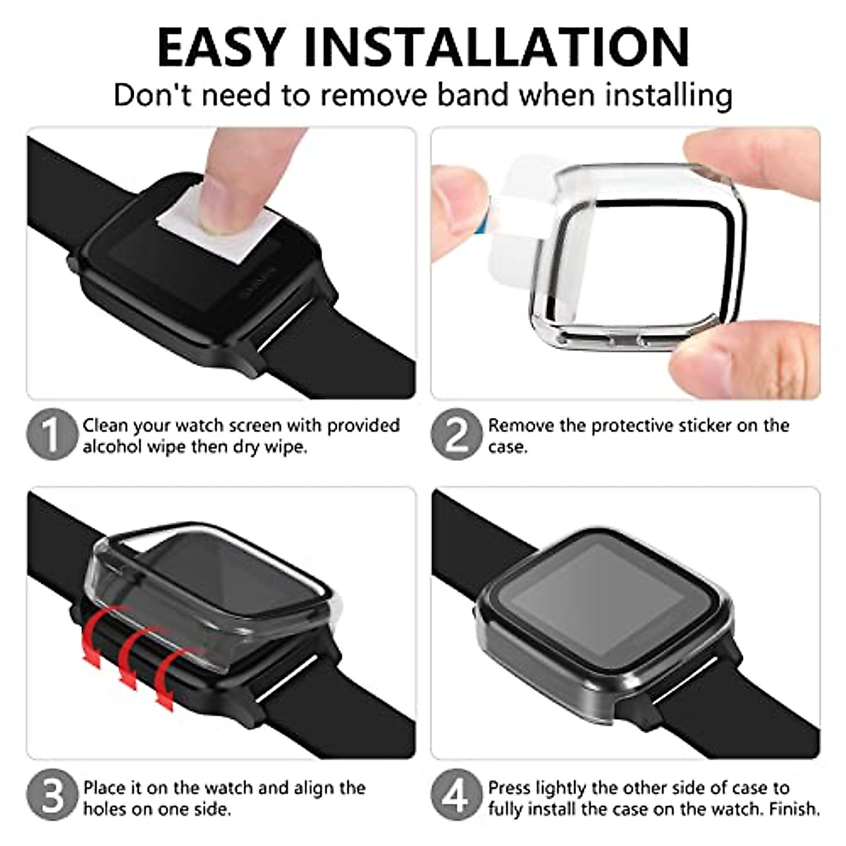 2 Packs Hard PC Case Compatible with Garmin Venu Sq Screen Protector Built in 9H Tempered Glass, NAHAI Full Cover Bumper All Around Anti-Scratch Shell for Garmin Venu Sq Music Smartwatch, Clear/Clear