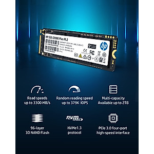 HP EX900 Plus 512GB NVMe PCIe M.2 Interface SSD, GEN 3 x 4, 8 Gb/s, 2280 3D NAND PC Internal Solid State Hard Drive Up to 3200 MB/s - 35M33AA#ABA