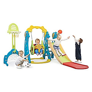 5 in 1 Kids Slide for Toddlers Age 1-3, Slide and Swing Set for Children Baby Indoor Outdoor, Playsets Playground Sets for Backyards Plastic