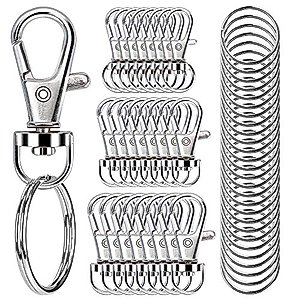100PCS Swivel Snap Hooks with Key Rings, Premium Metal Swivel Lobster Claw Clasps Assorted Sizes (Large, Medium, Small) for Keychain Clip Lanyard, Jewelry Making, Crafts, Silver