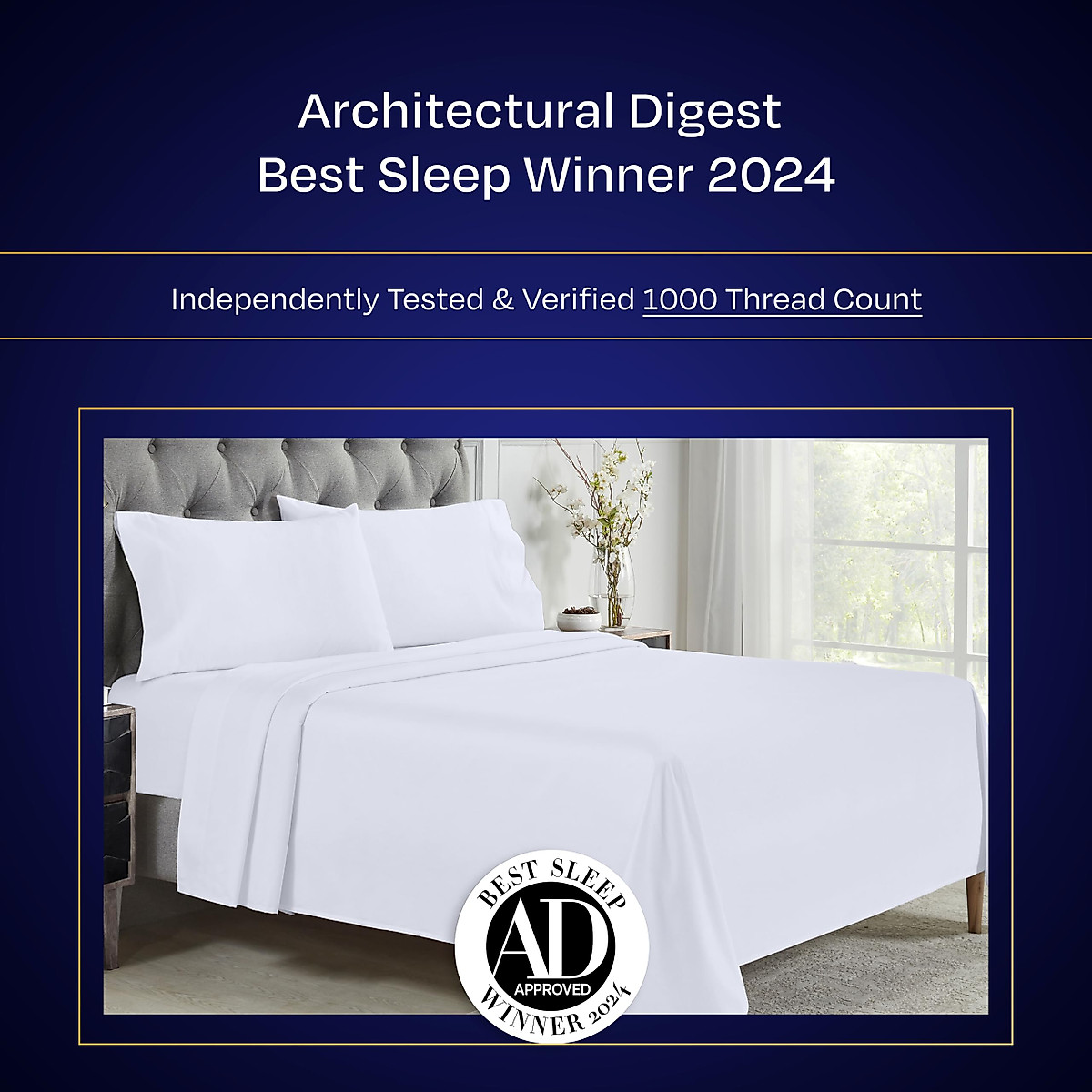 California Design Den 1000 Thread Count King Size Sheet Set - Winner Architectural Digest Best Sheet, Sateen, 100% Cotton Sheets with Deep Pockets, Softer Than Egyptian Cotton - White