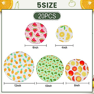 20 Pieces Summer Style Bowl Covers Reusable Fabric Stretch Covers for Bowls Fruit Style Elastic Food Storage Covers Cloth Dish Covers for Food Container Covers for Kitchen Jar Lids Wrap, Multiple Size
