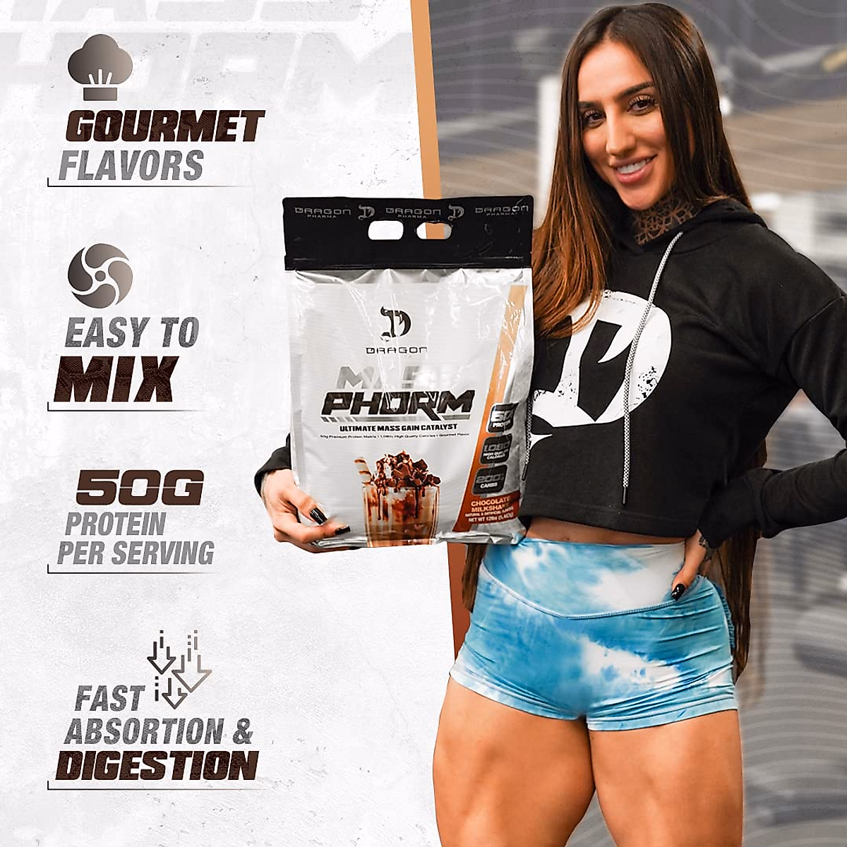 DRAGON PHARMA Mass Phorm, Ultimate Mass Gain Catalyst, 50g Protein Matrix, 200g of Complex Carbohydrates, Over 1,000 Calories Per Serving (20 Servings, Vanilla Milkshake)