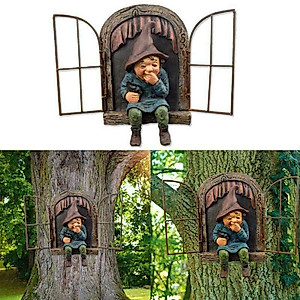 JTZXJJX Elf Out The Door Tree Hugger, Garden Statue Gnome Resin Gnome Figurine, Hanging Garden Gnomes Tree Gnome Decoration for Patio Lawn Ornament (Women)