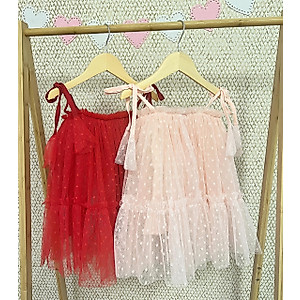 Milk Monster Baby Toddler Tulle Polka Dot Tiered Dress Dress Tie Straps Pink and Red Ages 12 Months to 6 Years (as1, Age, 2_Years, Crimson Red)