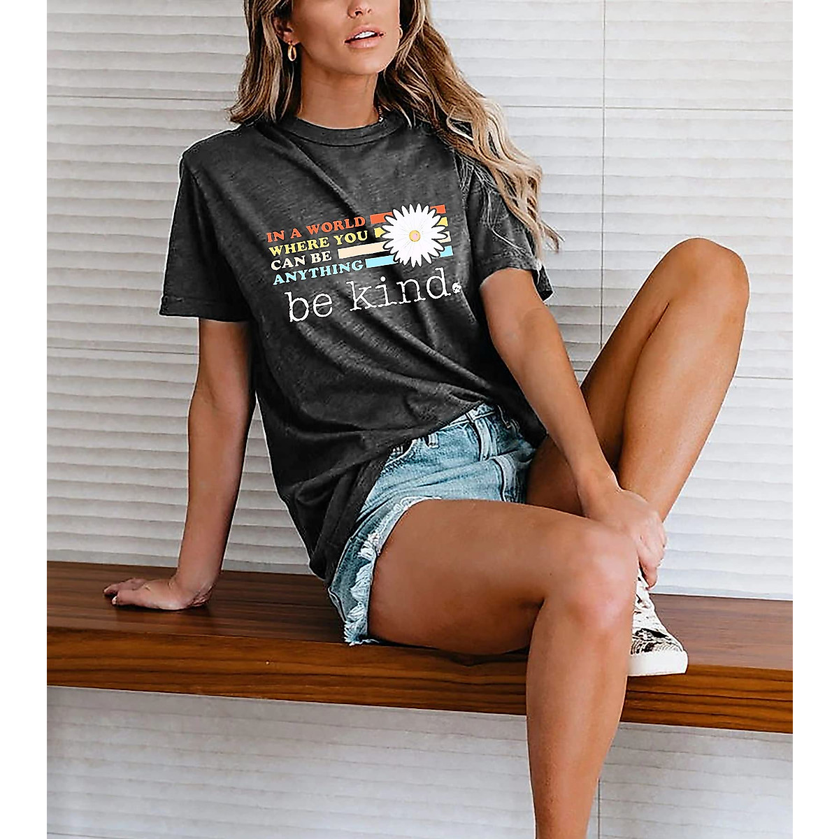 Be Kind Shirts Women Anything Be Kind Shirt Daisy Graphic Tee Inspirational T-Shirt Letter Printed Tee Tops