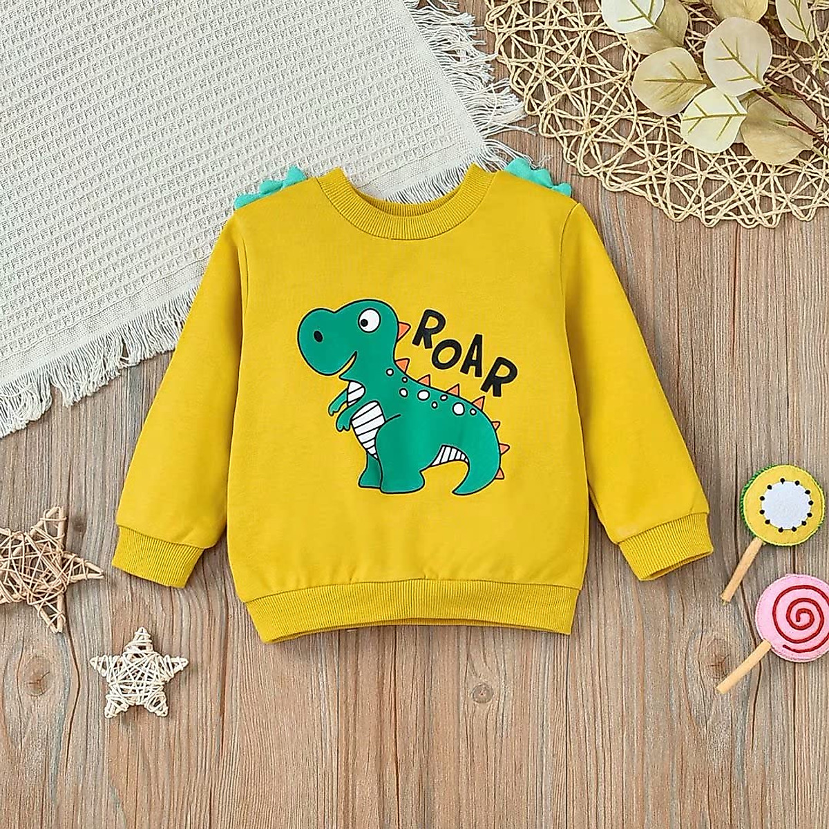 12-18 Months Boy Clothes Toddler Baby Infant Fall Winter Outfits Cute Dinosaur Cartoon Tops+Pants Set,Yellow boys outfit 12-18 months/80cm