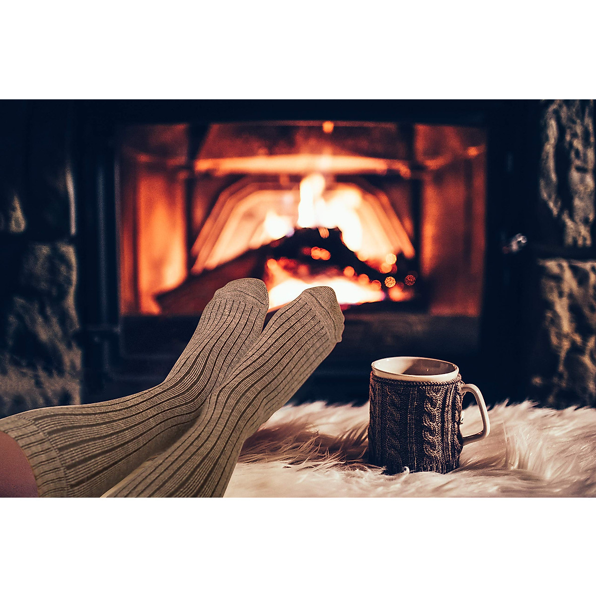 Luxury Thermal 80% True Merino Wool Socks-Over Calf, For Boots, Hiking,Ski &Home Light Gray