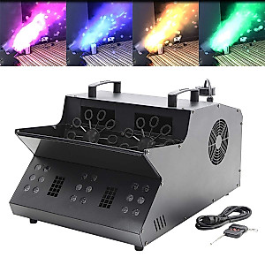 TC-Home 3000W Stage Bubble Fog Machine with LED Lights 3 In 1 Double Bubble Fans DMX Stage Machine Stage Effect for Party Wedding w/Remote control