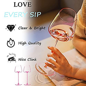 Red Wine Glasses Set of 2,Pink Crystal Wine Glass,Lead-Free Goblet,Unique Gifts for Women,Birthday,Wedding,Anniversary,Valentine's Day(18oz, Pink)
