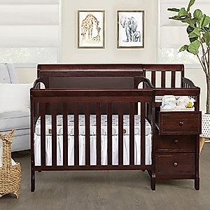 Dream On Me Jayden 4-in-1 Full Panel Mini Convertible Crib and Changer in Espresso, Non-Toxic Finish, Made of Solid Pinewood, 3-Position Mattress Support System, Comes with 1'' Changing Pad