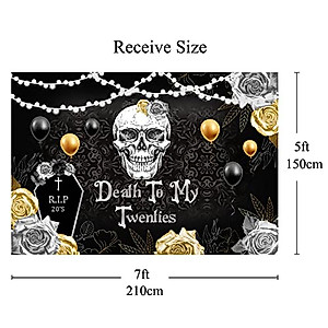 Death to My Twenties Backdrop for 30th Birthday Party Background Decorations Gothic Skull RIP to My 20s Black Rose Balloons Photography Background Supplies 7x5ft