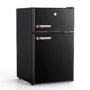 JOY Kitchen JR31TBKE10 2-Door Mini Fridge with Freezer Adjustable Thermostat, Low Noise, Energy-Efficient, Compact Refrigerator for Dorm, Office, Bedroom, 3.1 Cu Ft, Black