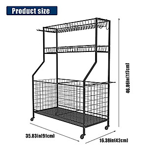 Lhysn Carbon Steel Sports Equipment Storage Rack, 2 Baskets, 2 Lockable Wheels Guaranteed