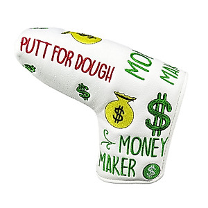 Foretra Putt for Dough - Money Maker White Golf Putter Headcover Quality PU Leather Magnetic Closure for Blade Style Putters