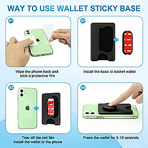 Adhesive Base for Pops Wallet, Detachable Sticky Back Replacement Compatible with Socket Wallet Plus, 2pcs Swappable Black Attachment Piece Plastic Sleeve with 3M Strip Sticker for Wallet+ & iPhone 14