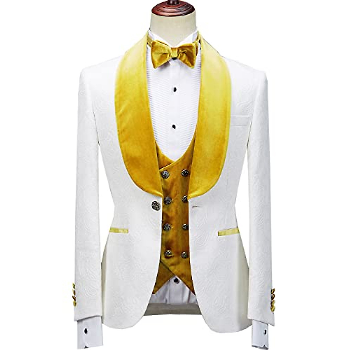 Men Suit 3 Pieces Jacquard Floral Shawl Collar Paisley Tuxedo Solid Suit Wedding Prom Suit-42,Burgundy